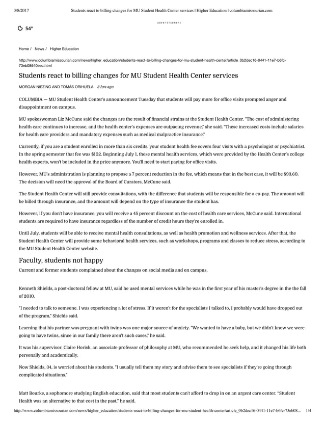 Billing Changes at MU Student Health Center | PDF