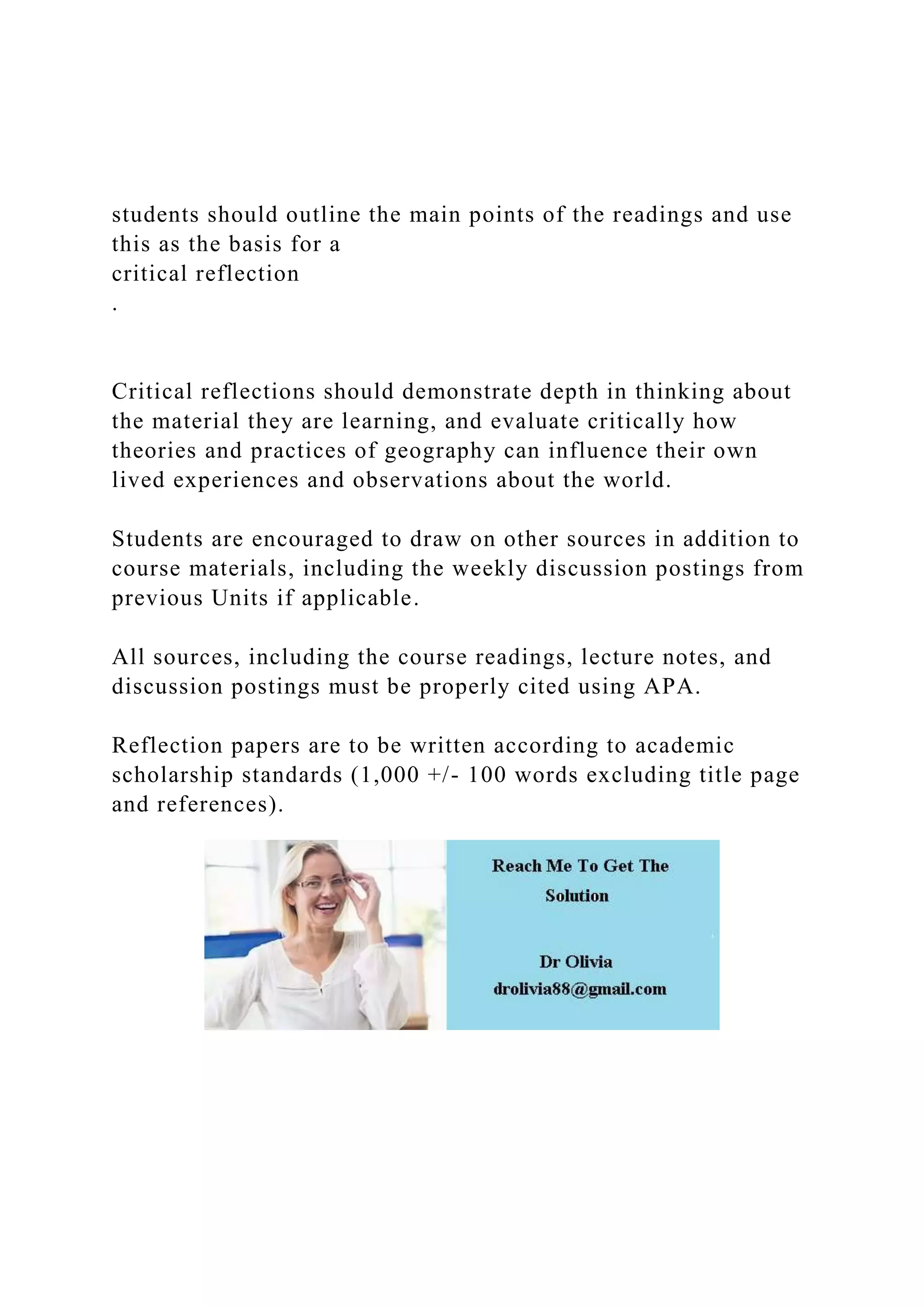 students should outline the main points of the readings and use .docx
