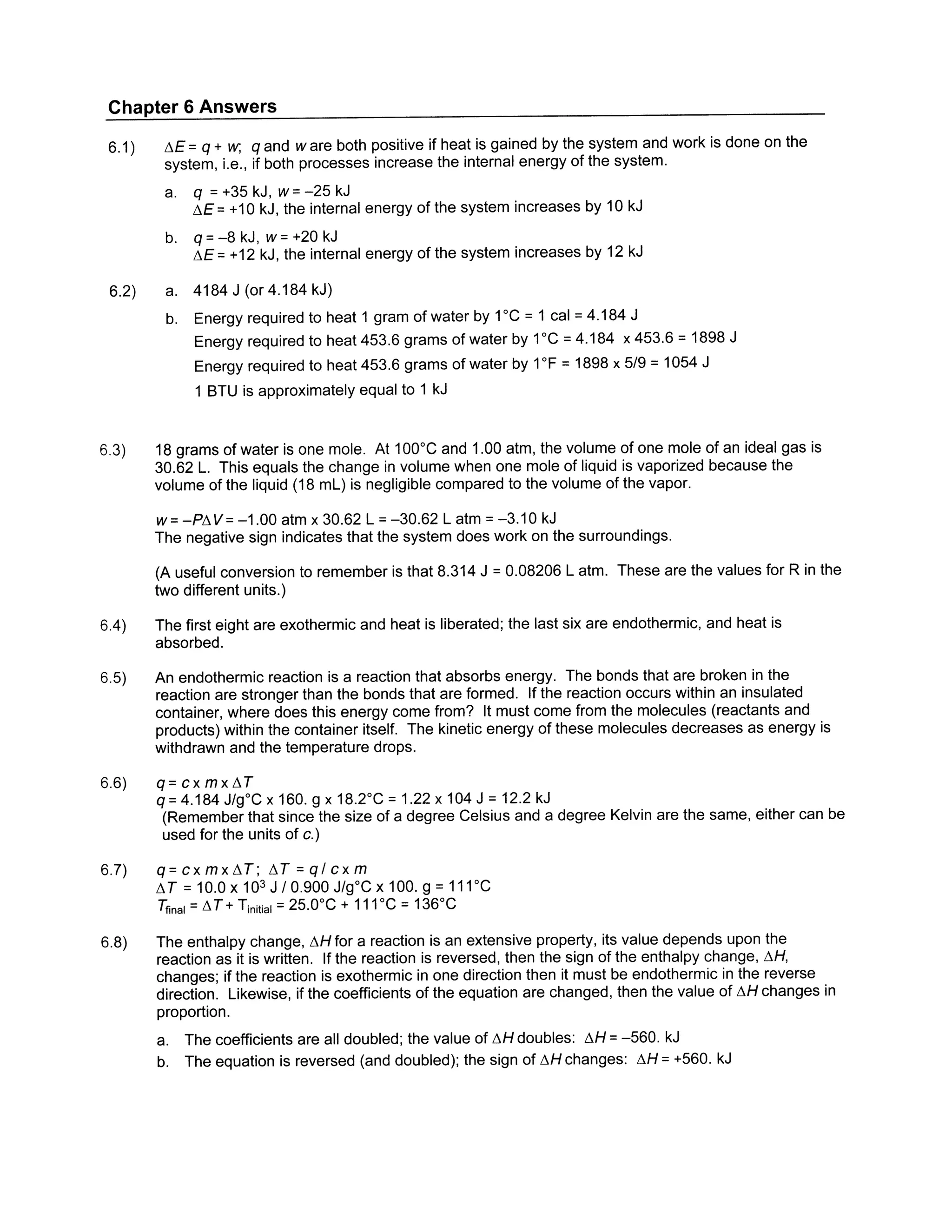 Chapter 6 Thermochemistry Answers | PDF