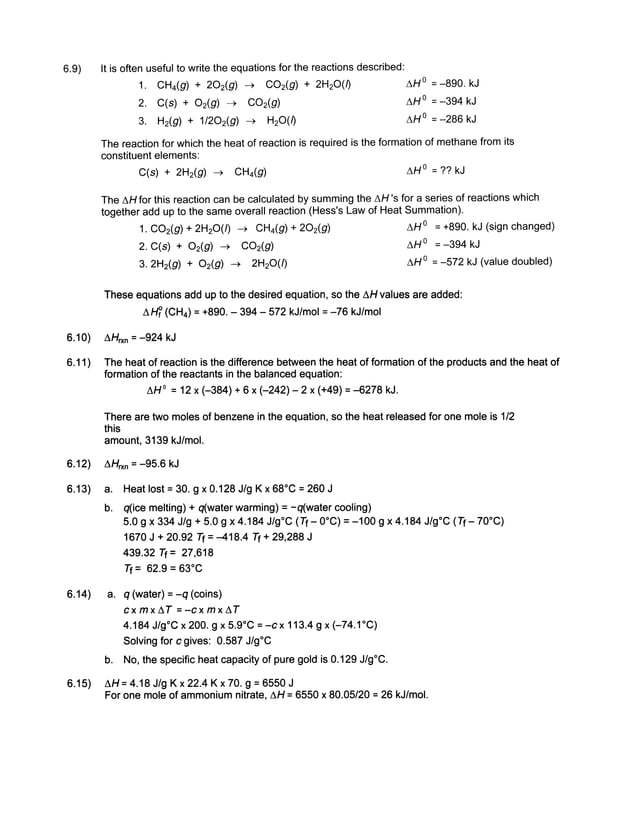Chapter 6 Thermochemistry Answers | PDF