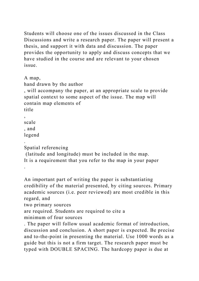 Students will choose one of the issues discussed in the Class Discus.docx