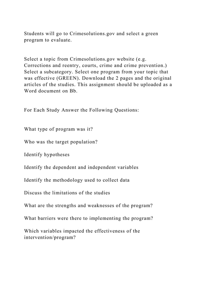 Students will go to Crimesolutions.gov and select a green program to.docx