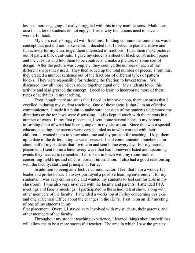 Student teaching reflection | DOCX