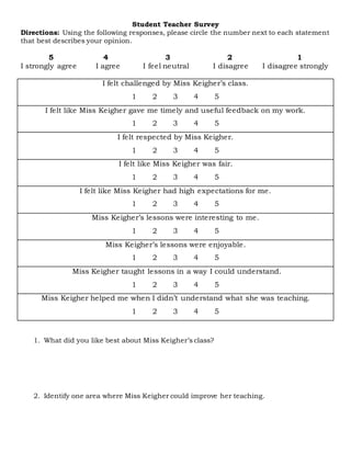 Student teaching survey | DOCX