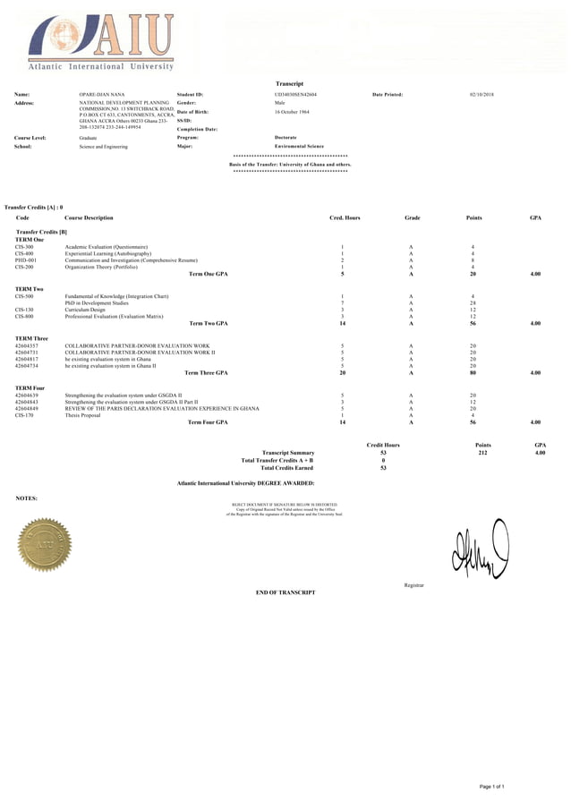 Student transcript | PDF | Undergraduate Education | College Education