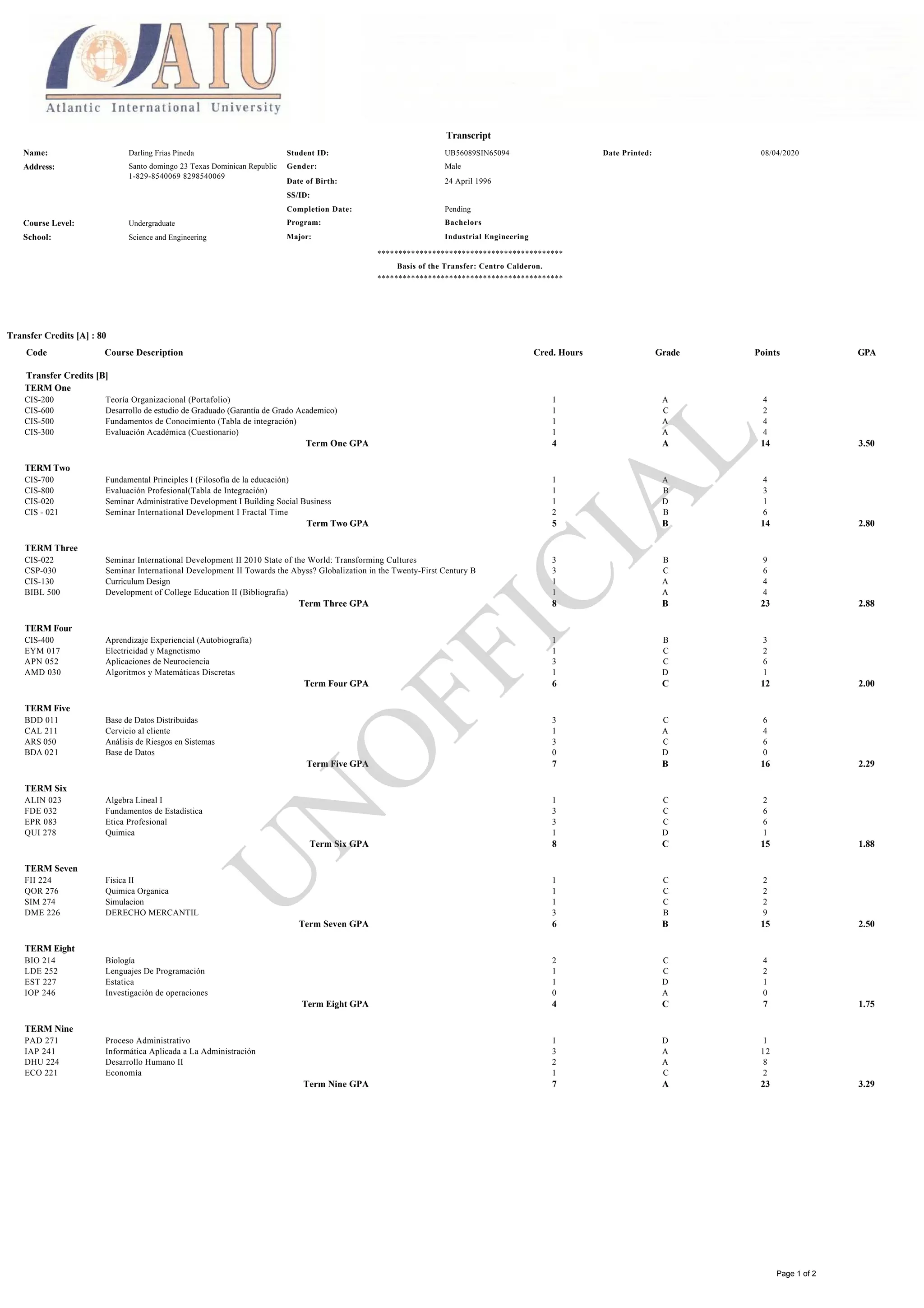 Student transcript (5) | PDF | Undergraduate Education | College Education