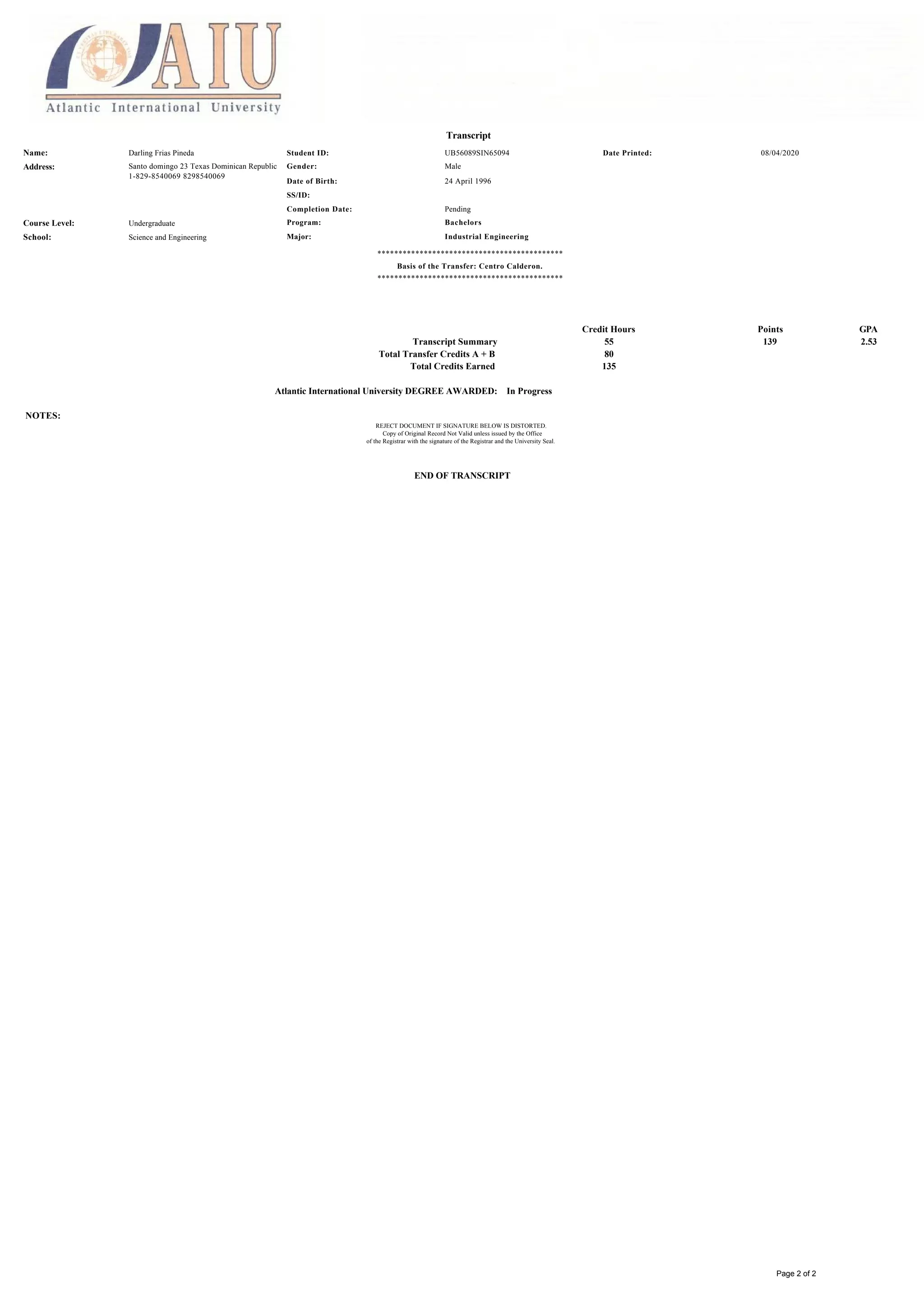 Student transcript (5) | PDF