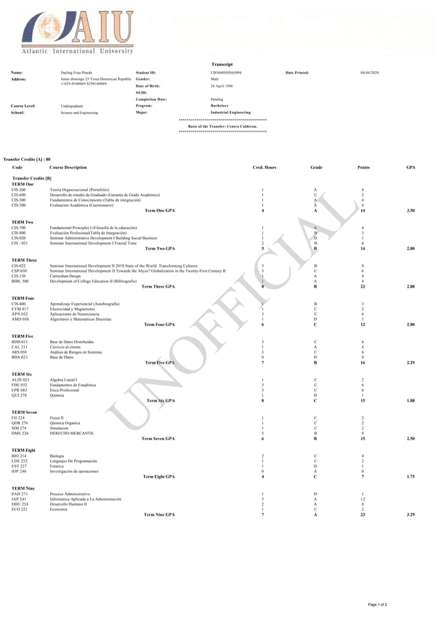Student transcript (5) | PDF