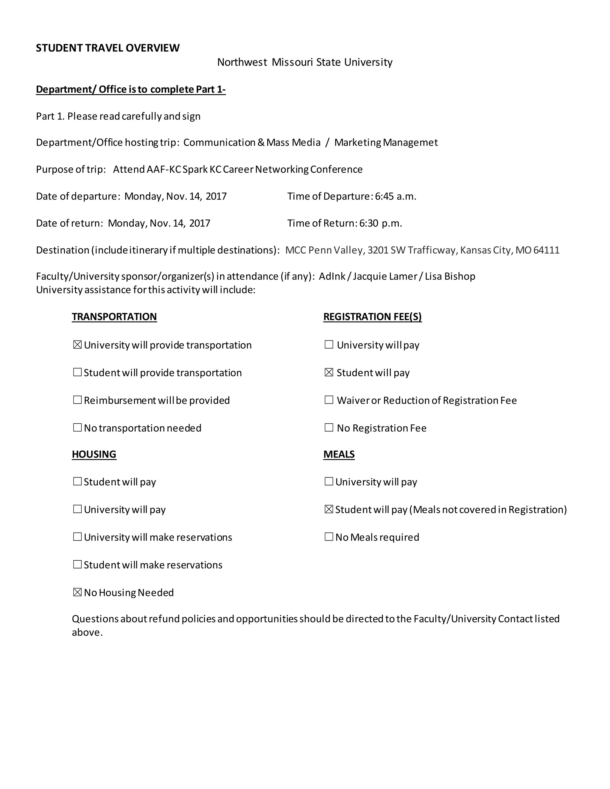 Student travel Spark KC 2017 Student Travel Waiver | PDF