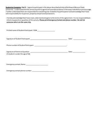 Student Travel Form for Spark KC 2019 | DOCX