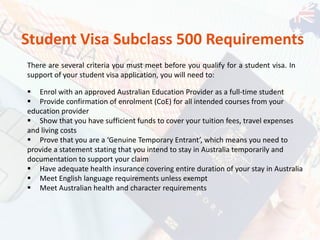 Student visa subclass 500 Australia | Immigration Agent Australia | PDF