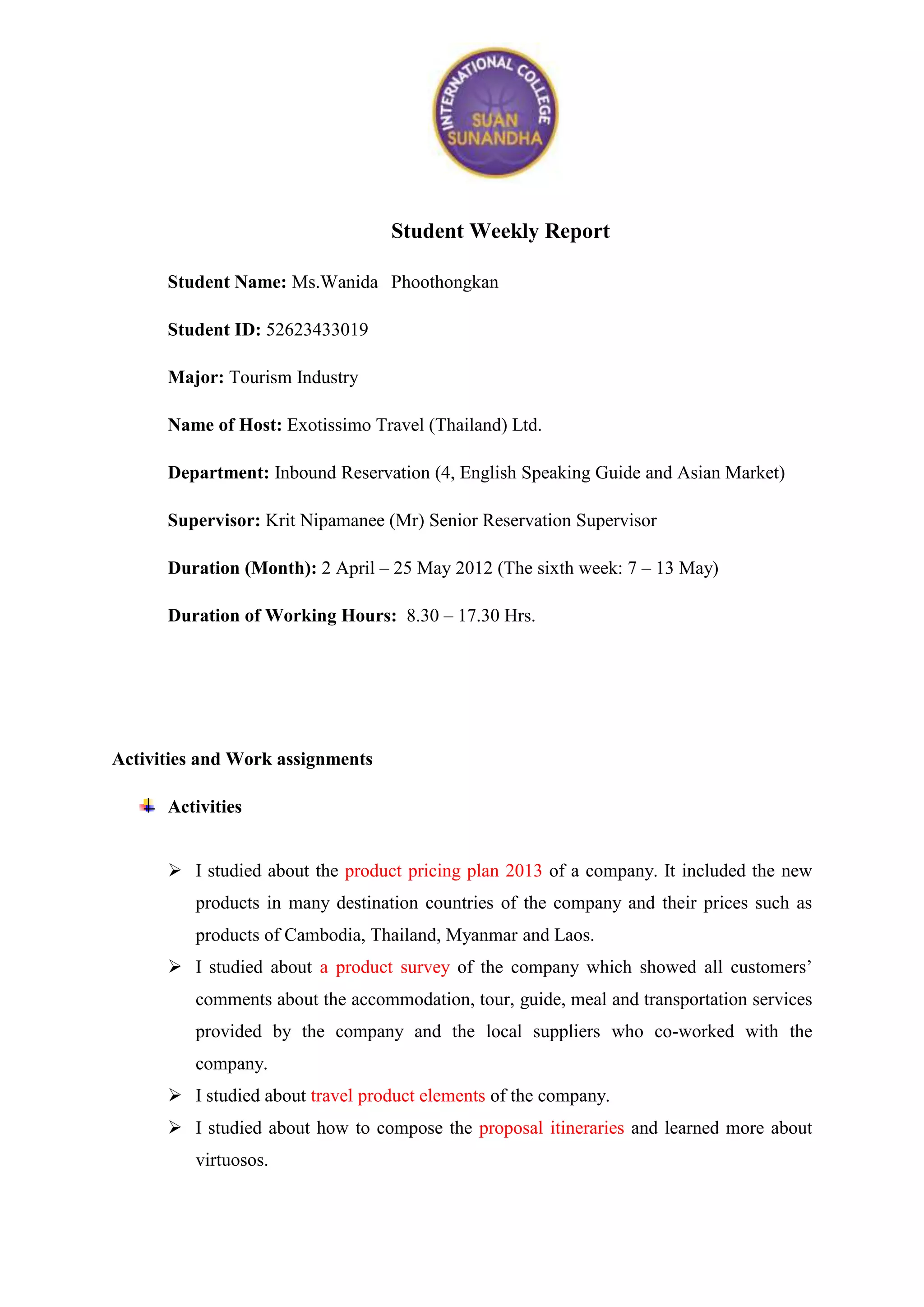 Student weekly report_6th | PDF