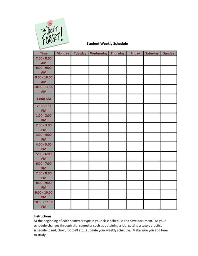 Student weekly schedule | PDF