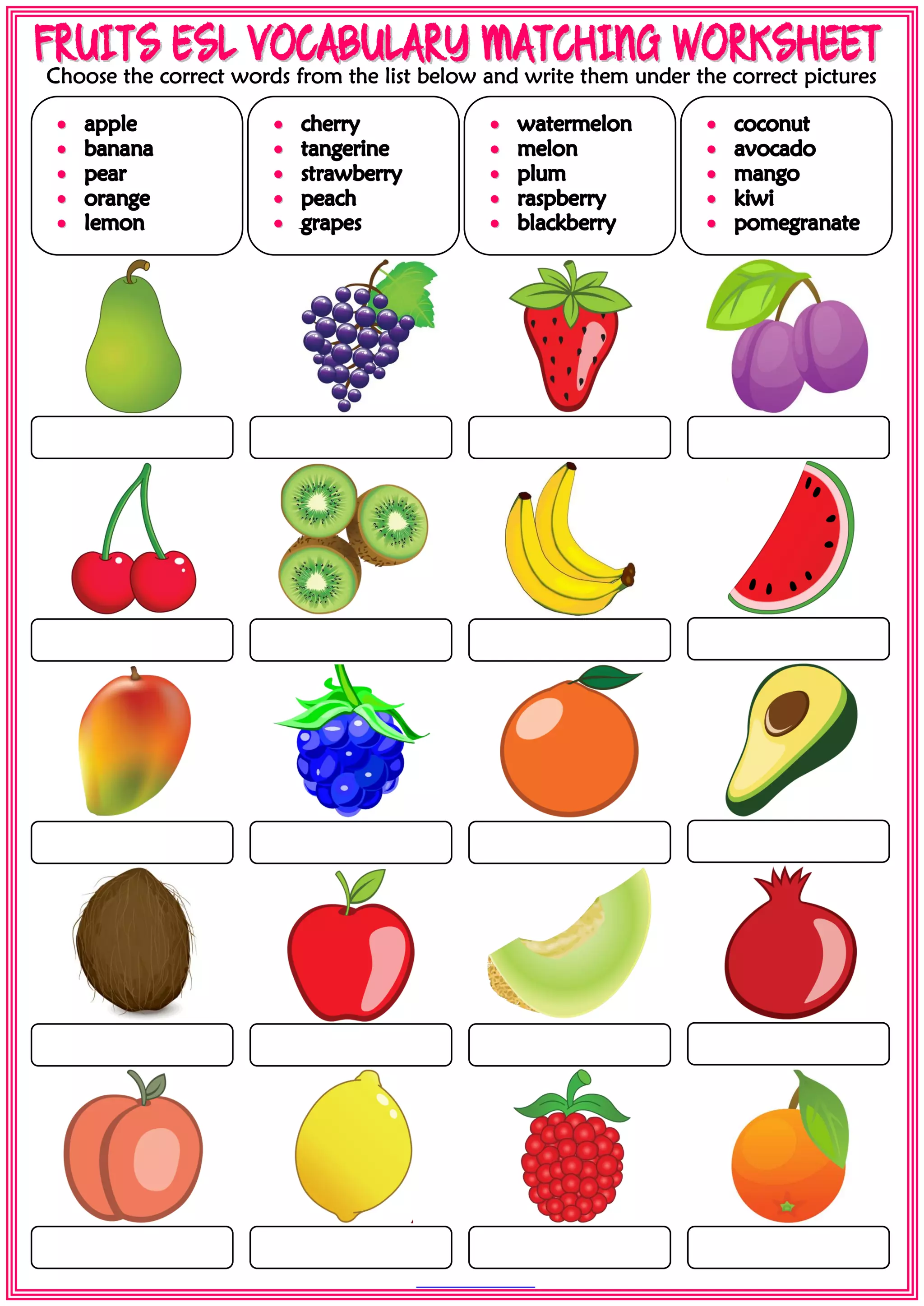 Student Work,, fruits vocabulary esl matching exercise worksheet for ...