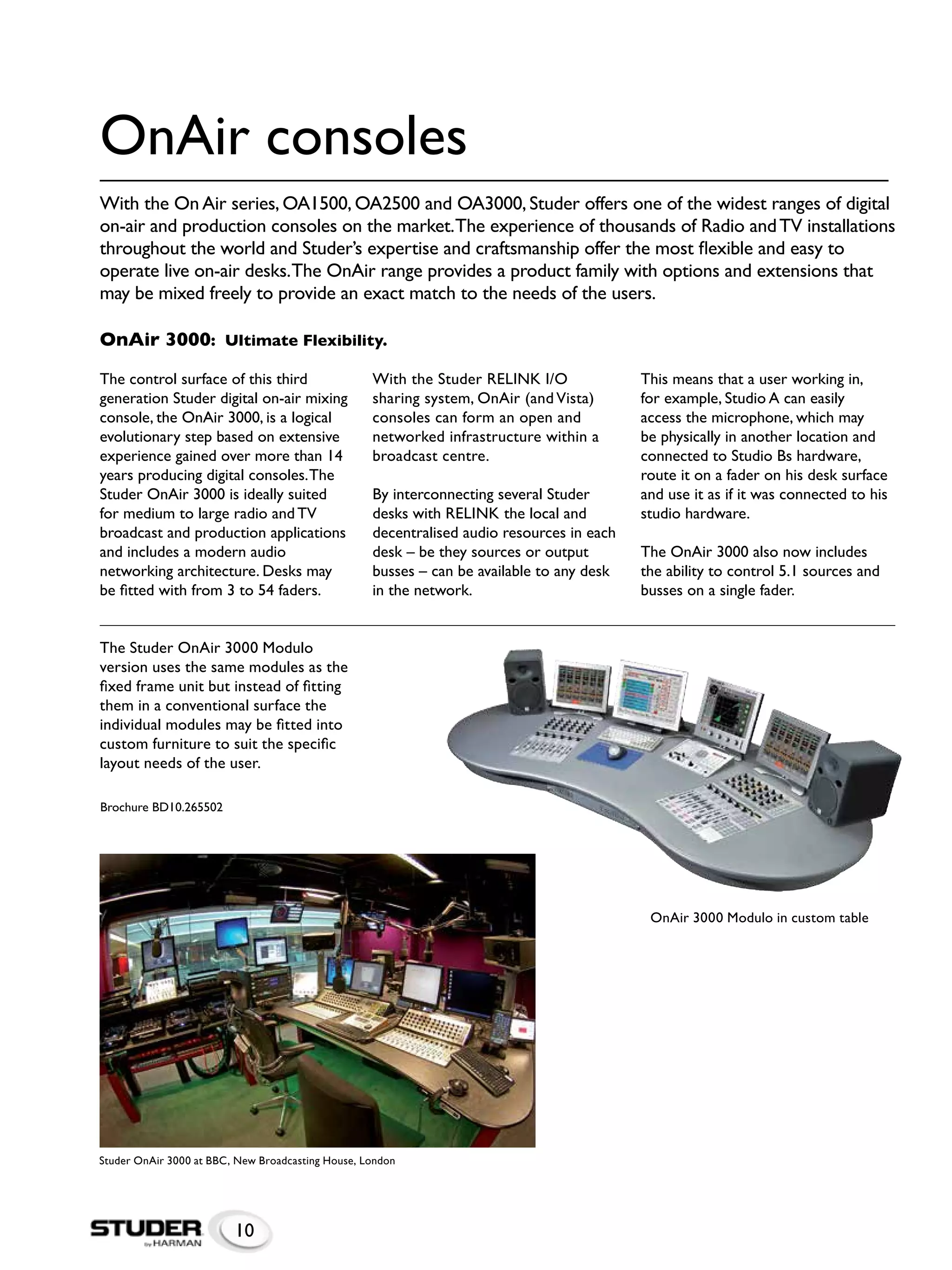 Studer range brochure including Vista 9/5/1 & OnAir 3000/2500/1500 | PDF