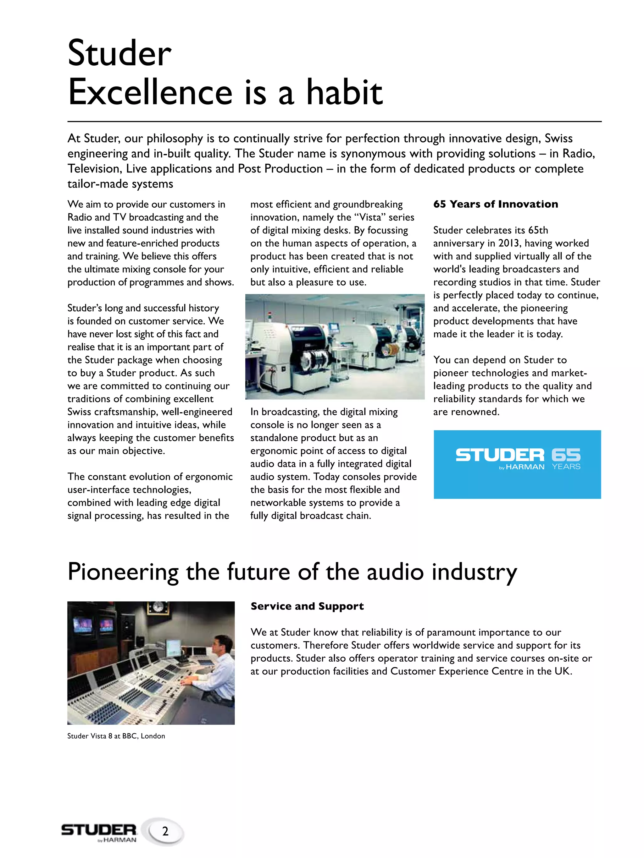 Studer range brochure including Vista 9/5/1 & OnAir 3000/2500/1500 | PDF