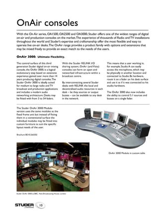 Studer range brochure including Vista 9/5/1 & OnAir 3000/2500/1500 | PDF