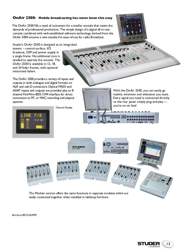 Studer range brochure including Vista 9/5/1 & OnAir 3000/2500/1500