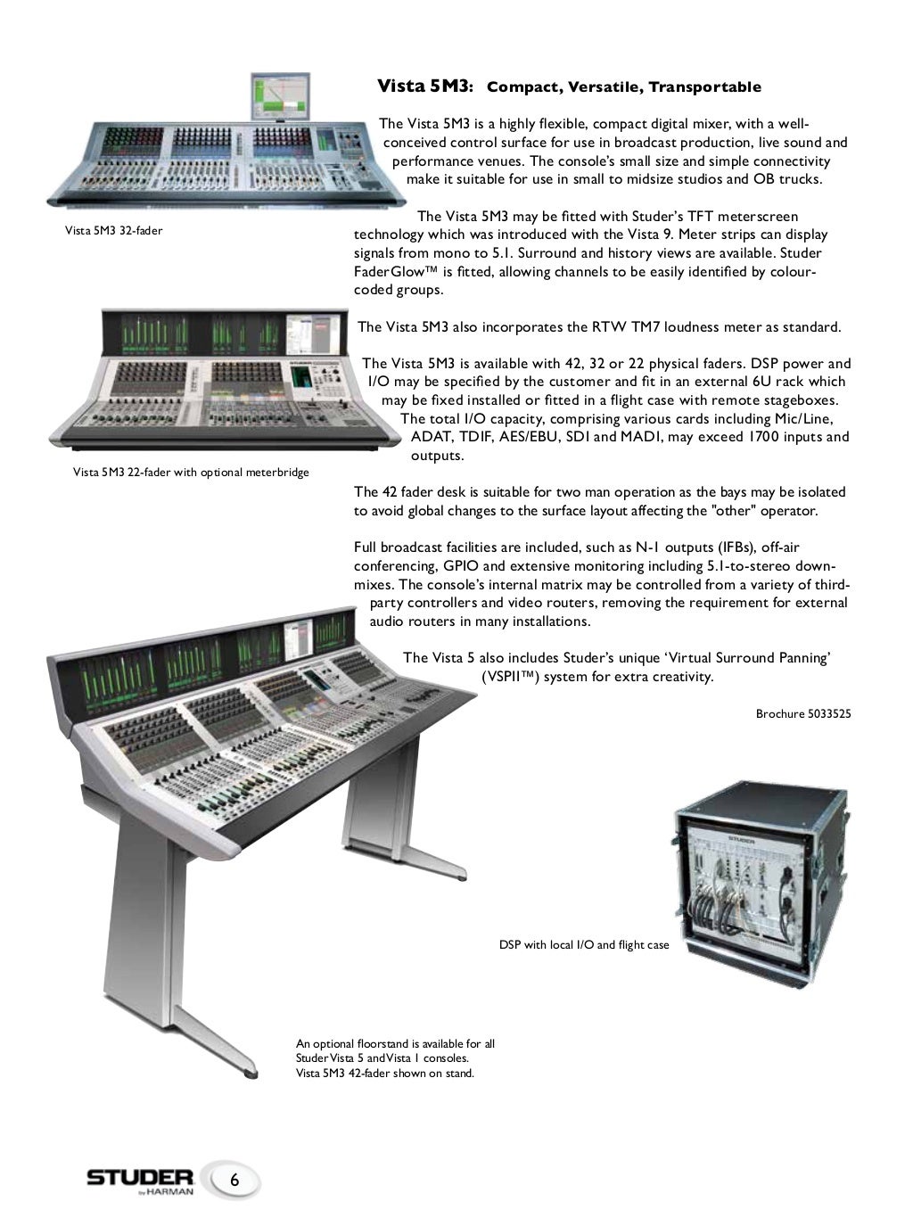 Studer range brochure including Vista 9/5/1 & OnAir 3000/2500/1500
