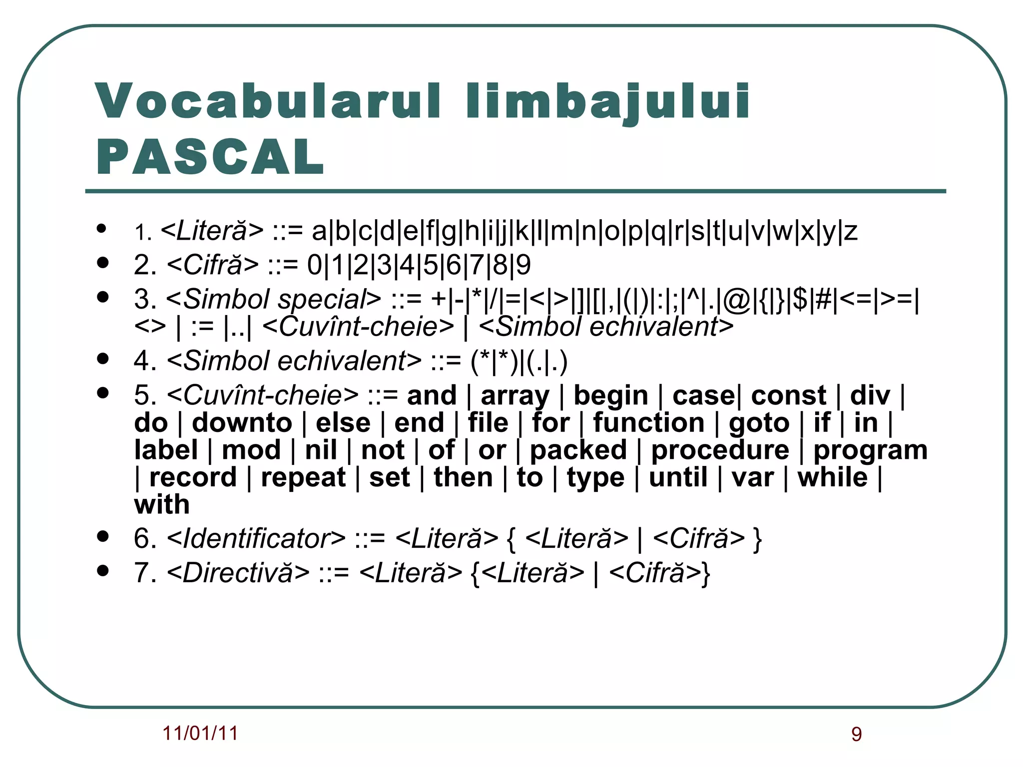 Studierea limbajului pascal | PPT