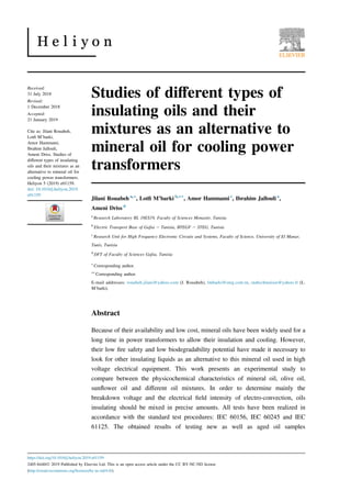 Studies of different types of insulating oils and their mixtures as an ...