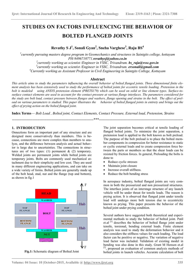 Studies on factors influencing the behavior of bolted flanged joints | PDF