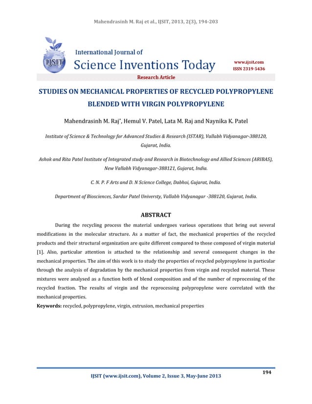 Studies on mechanical properties of recycled polypropylene blended with ...