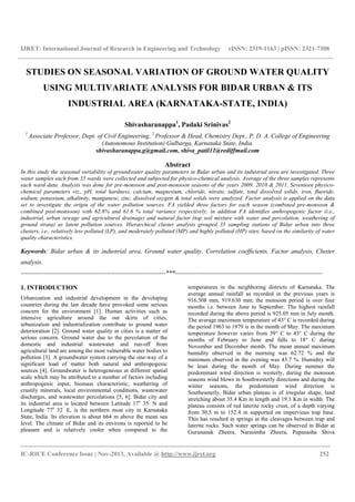Studies on seasonal variation of ground water quality | PDF