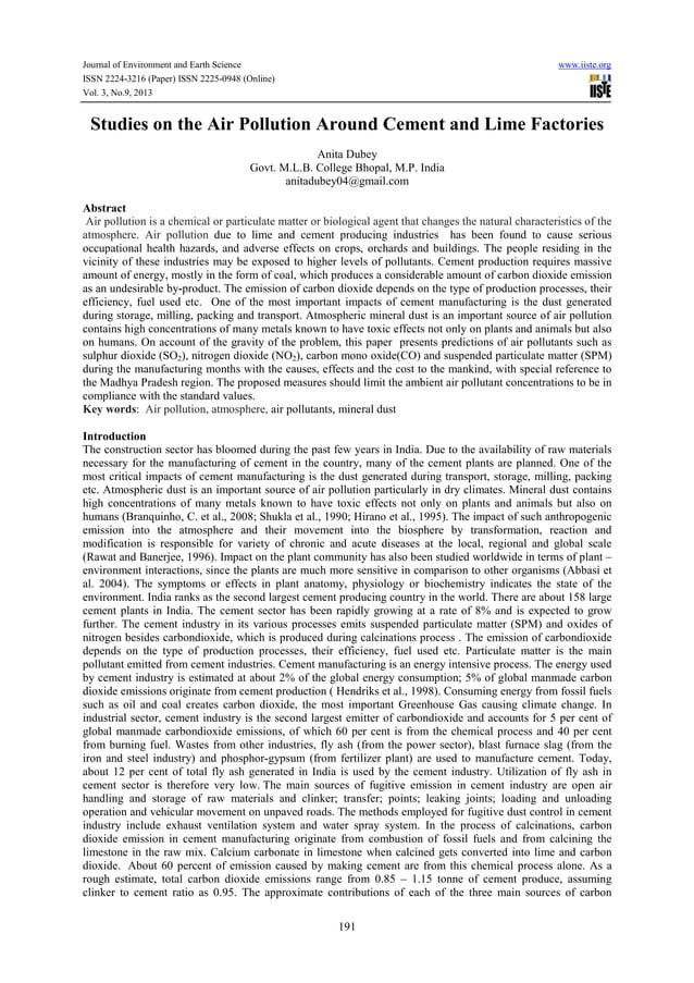 Studies on the air pollution around cement and lime factories | PDF