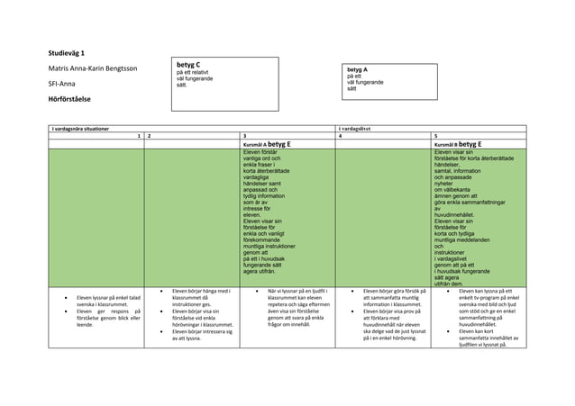 Studieväg 1 matris anna karin bengtsson sfi-anna | PDF | Educational Assessment | Education