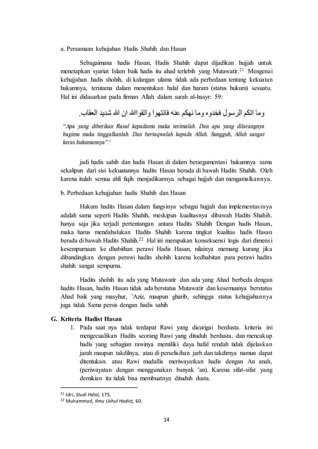 PEMBAGIAN HADIST DARI SEGI KUALITAS 1 (SHAHIH DAN HASAN) | PDF