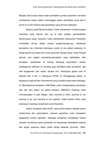 Studi implementasi tradisionalisasi dan modernisasi pendidikan di pondok pesantren | PDF