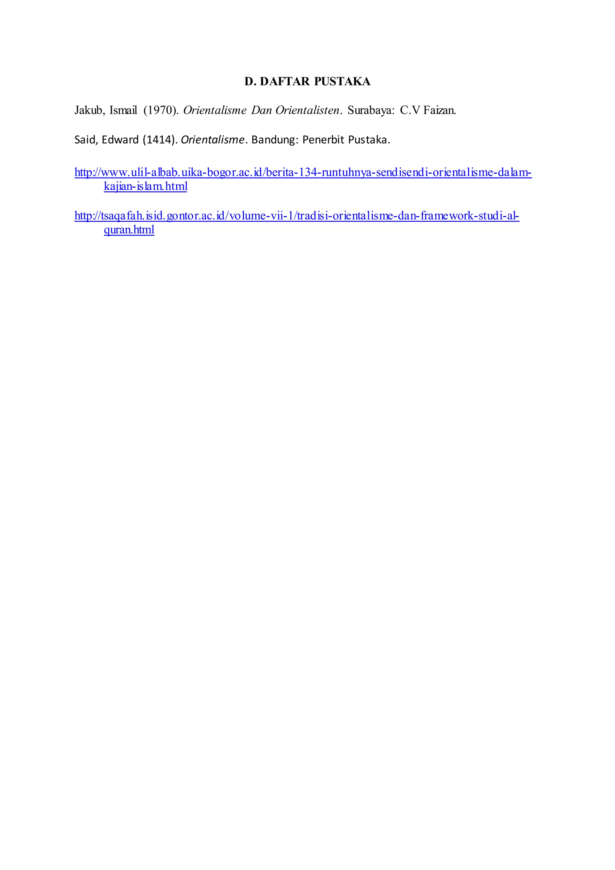 Studi islam dalam tradisi orientalisme | DOCX