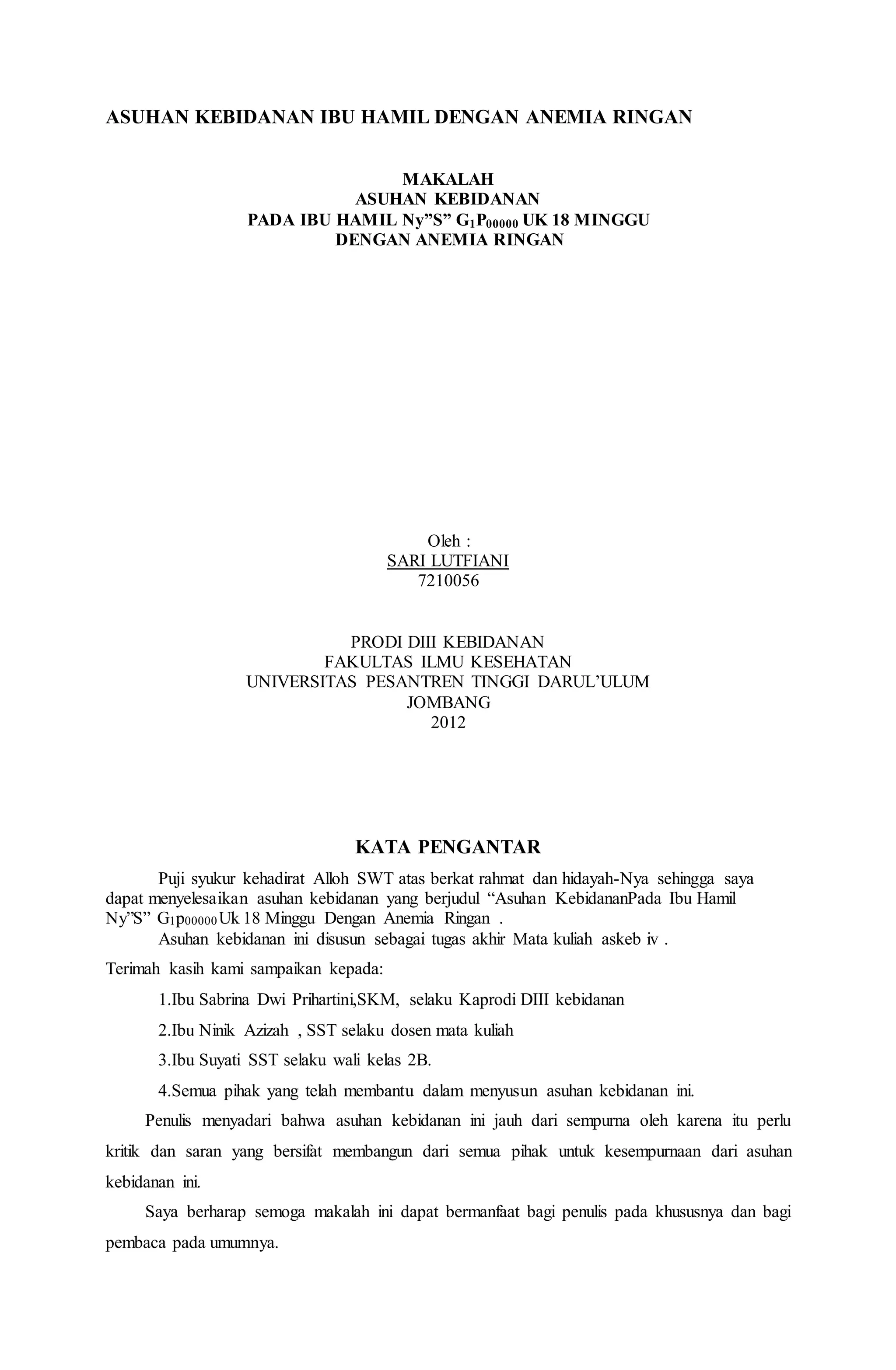 Studi kasus anemia ringan | DOCX