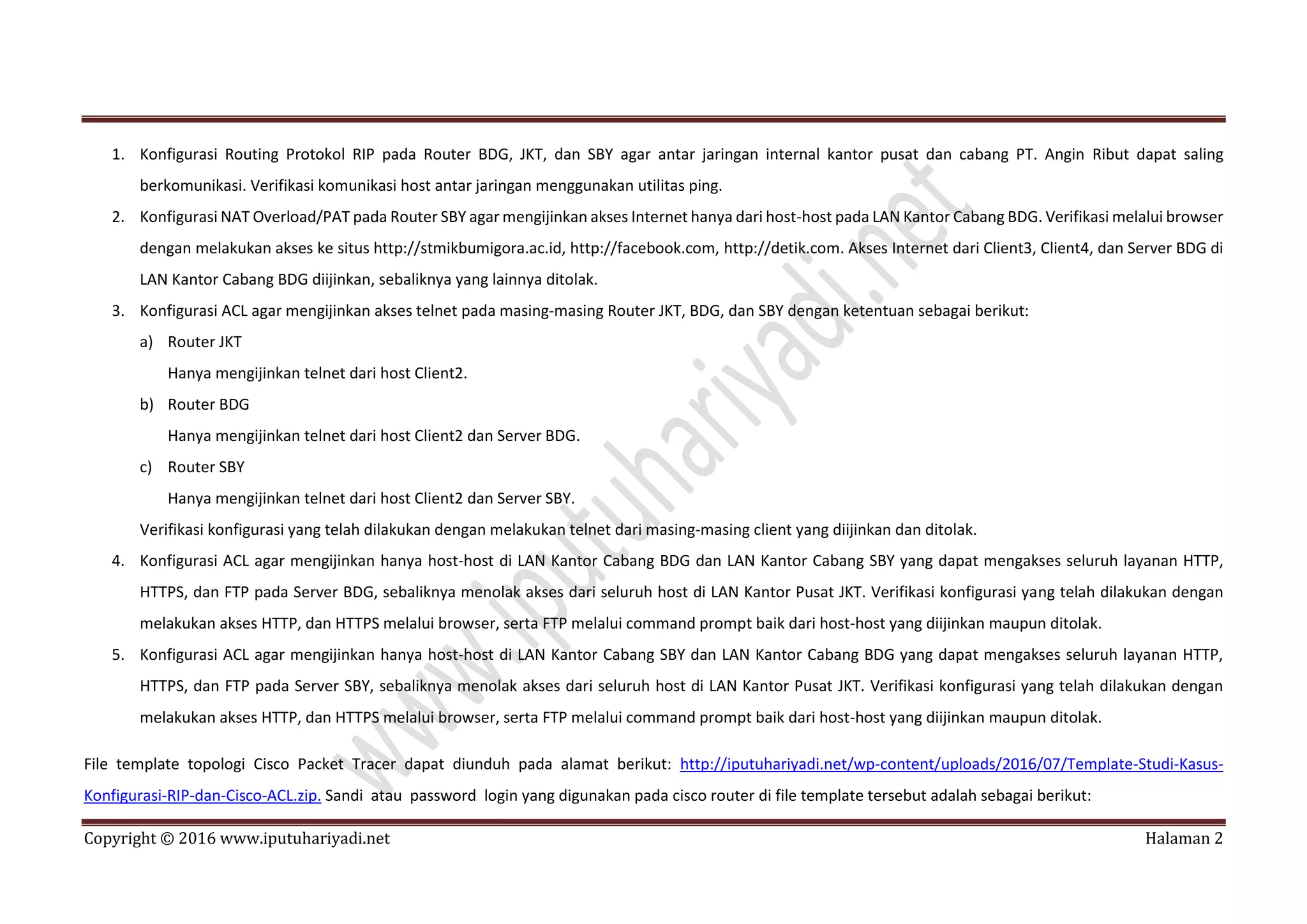 Studi Kasus Konfigurasi RIP dan Cisco Access Control List (ACL) | PDF