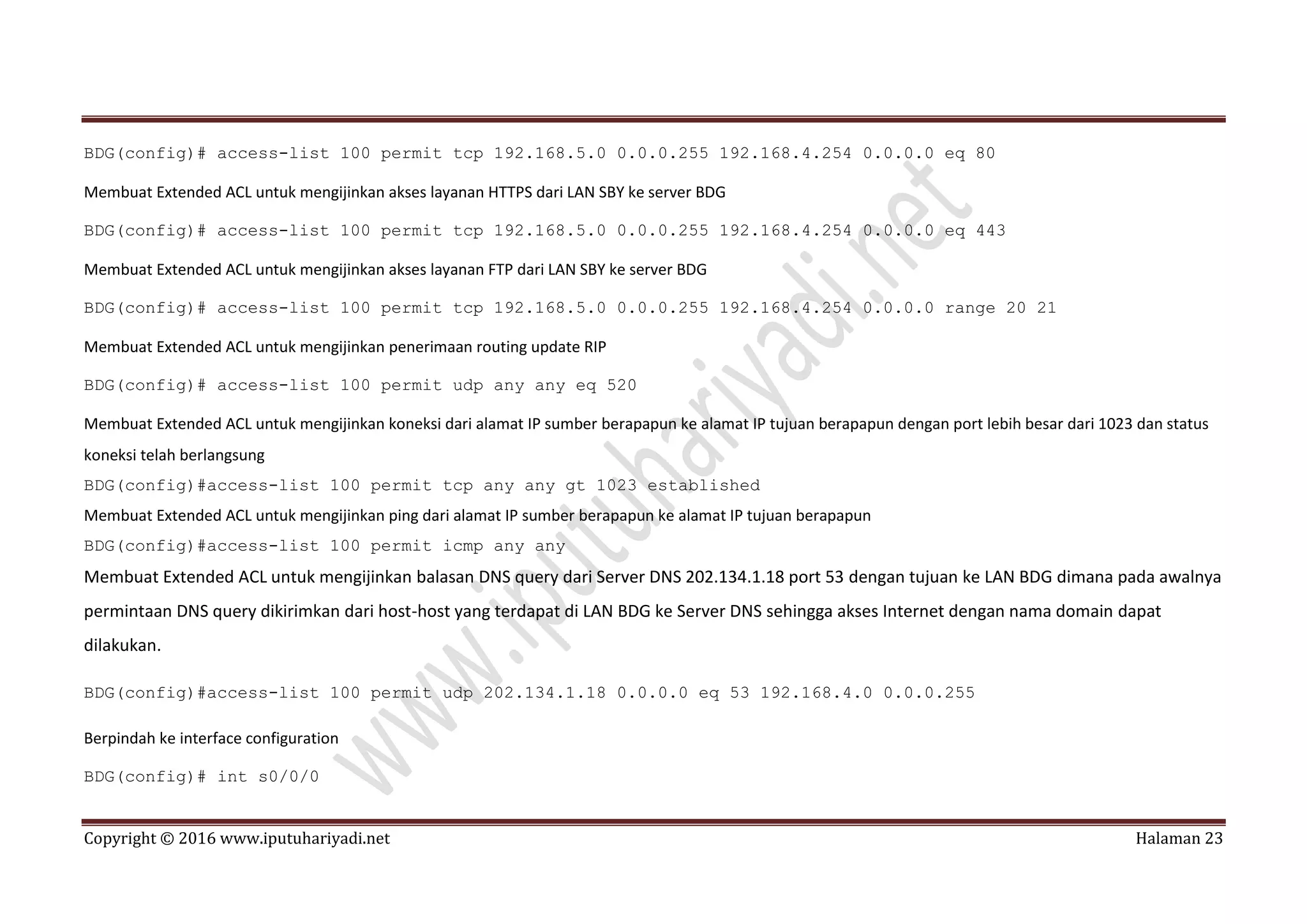 Studi Kasus Konfigurasi RIP dan Cisco Access Control List (ACL) | PDF