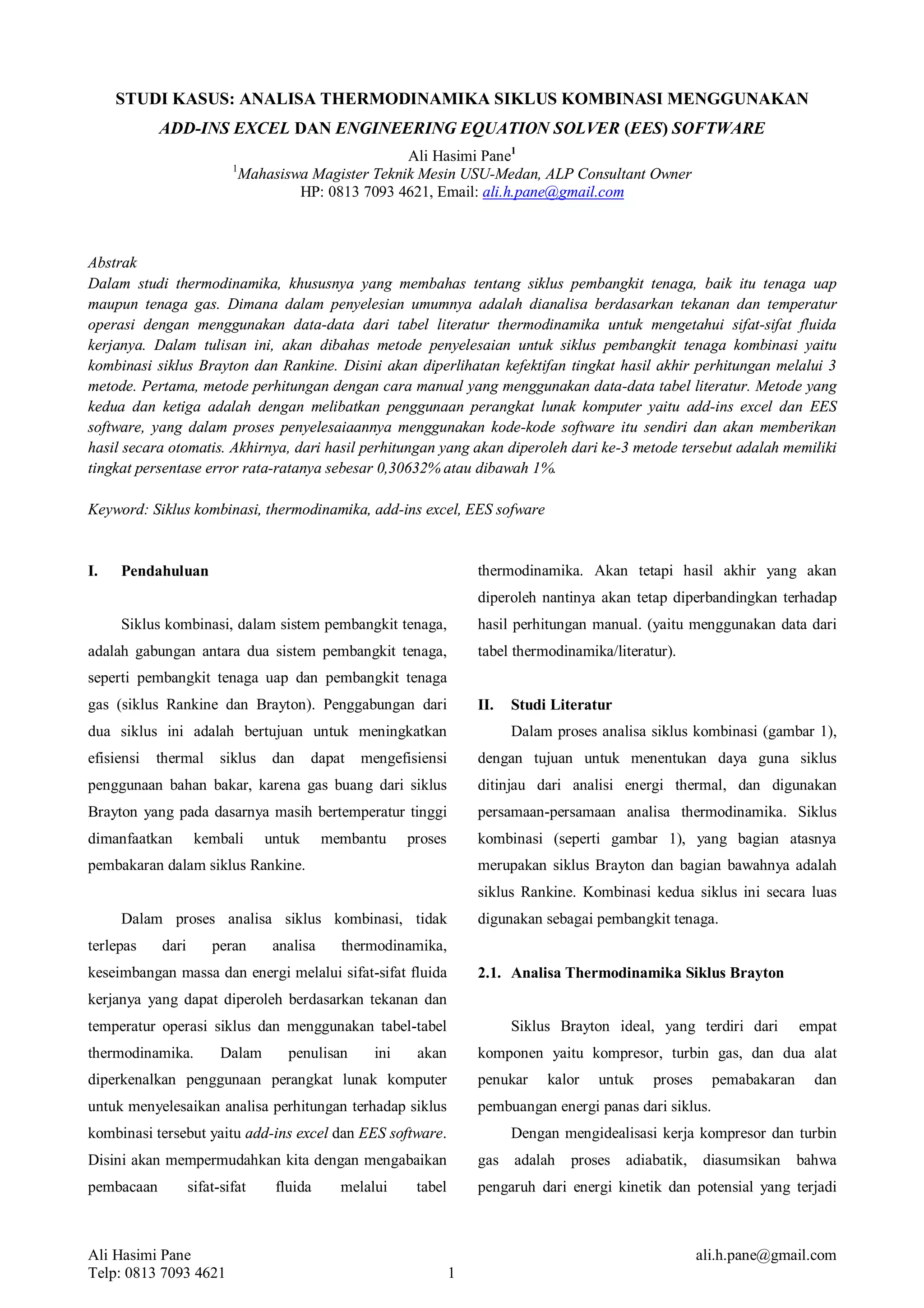 Studi kasus siklus kombinasi (Siklus Brayton dan Rankine) menggunakan ...