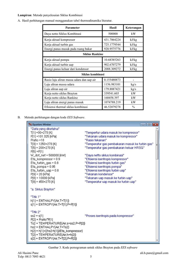 Studi kasus siklus kombinasi (Siklus Brayton dan Rankine) menggunakan EES software dan aad-ins ...