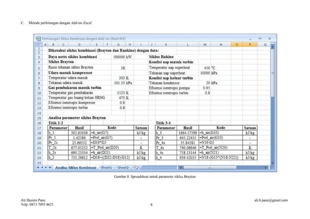 Studi kasus siklus kombinasi (Siklus Brayton dan Rankine) menggunakan EES software dan aad-ins ...