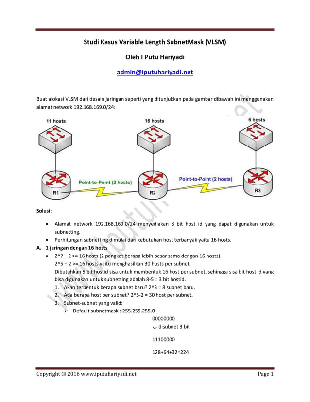 Studi Kasus Variable Length Subnetmask (VLSM) | PDF