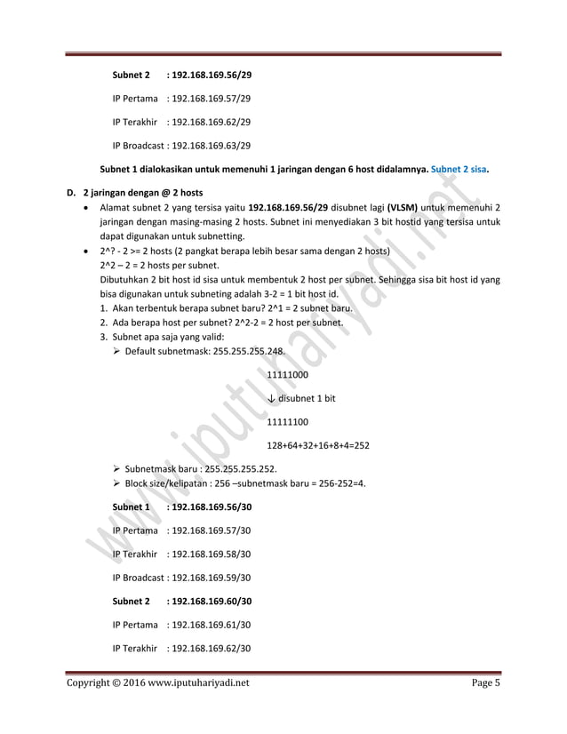 Studi Kasus Variable Length Subnetmask (VLSM) | PDF