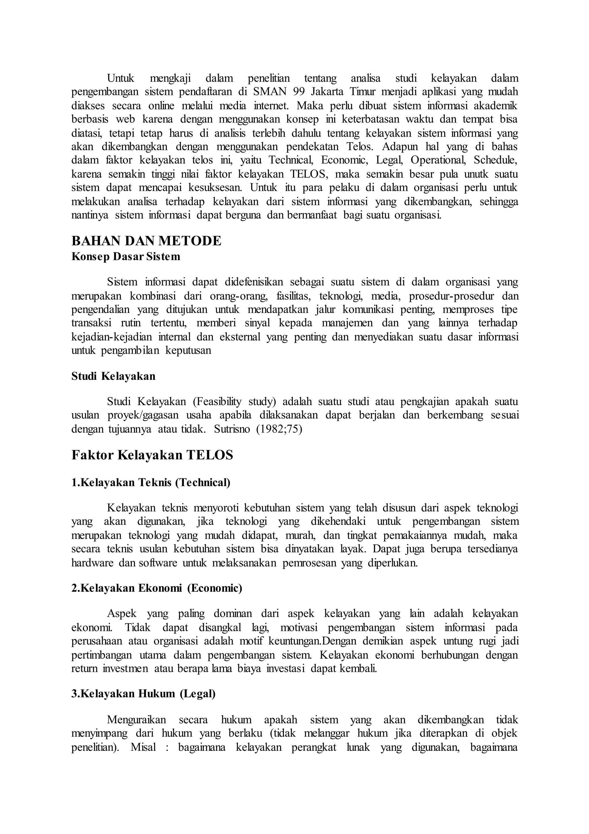 Studi kelayakan sistem informasi ppdb online SMAN 99 Jakarta | PDF