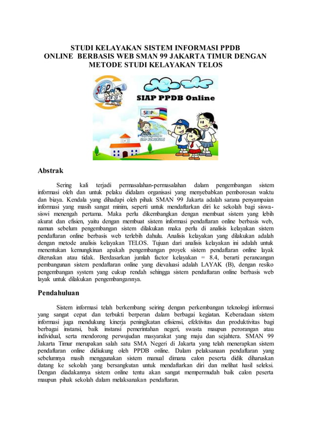 Studi kelayakan sistem informasi ppdb online SMAN 99 Jakarta | PDF