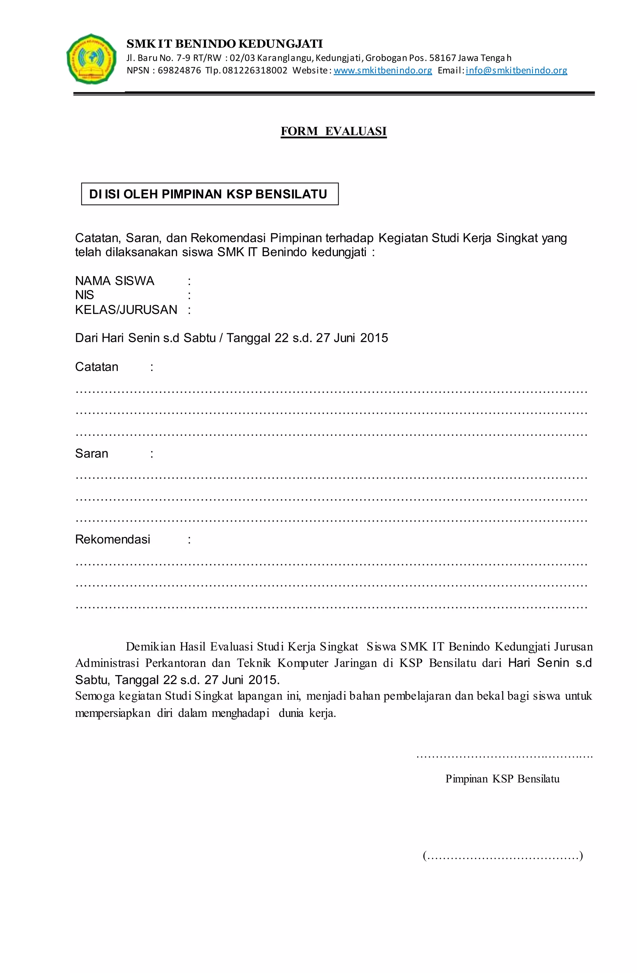 Studi kerja singkat magang 2014 15 | PDF
