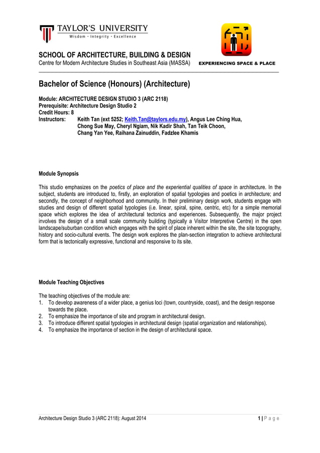 Studio 3 module outline (s1 2015) | PDF