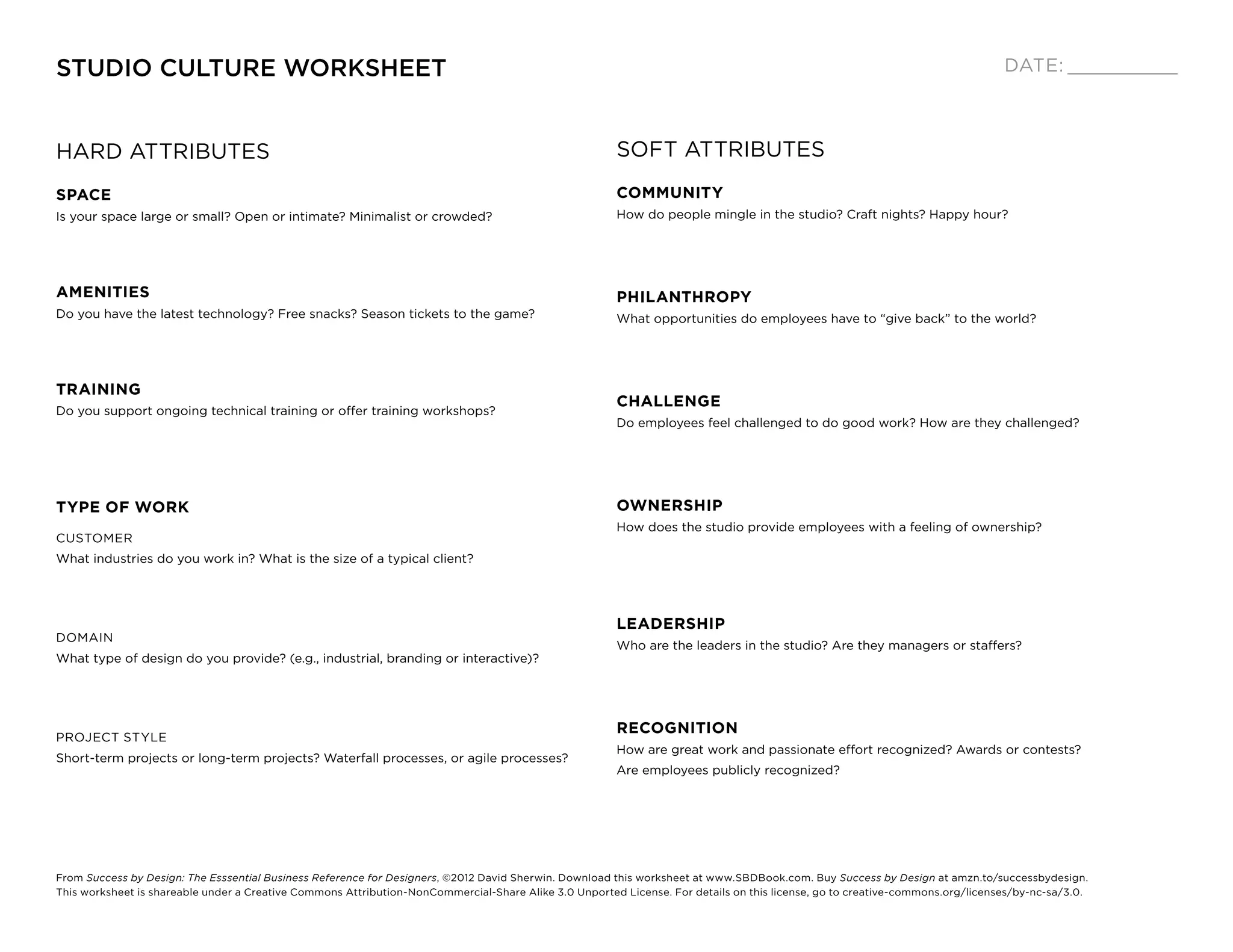 Studio Culture Worksheet v1 | PDF