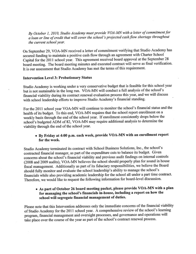 Studio Academy notice of probationary status | PDF