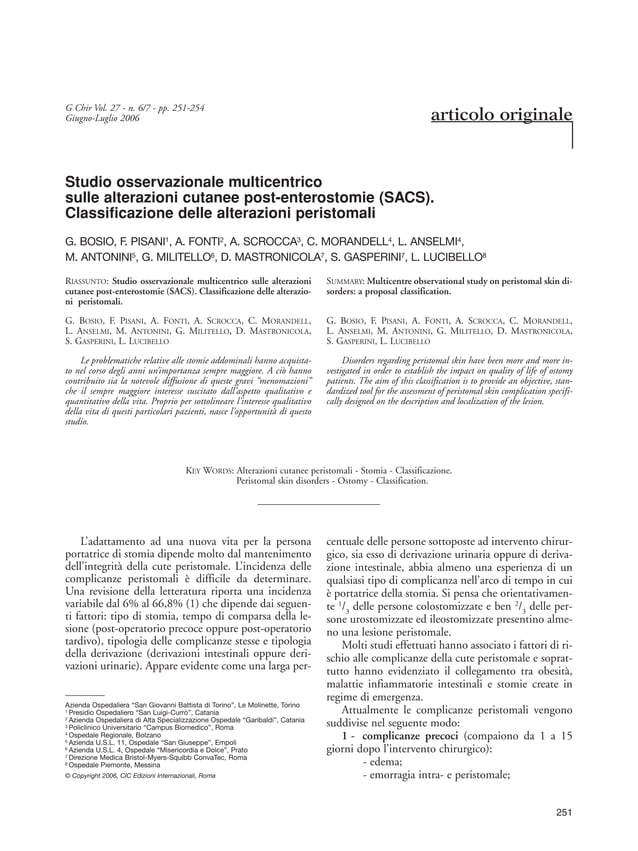 Studio osservazionale multicentrico sulle alterazioni cutanee post ...