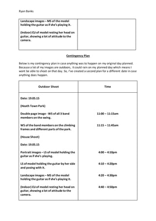 Studio shoot time table | DOCX