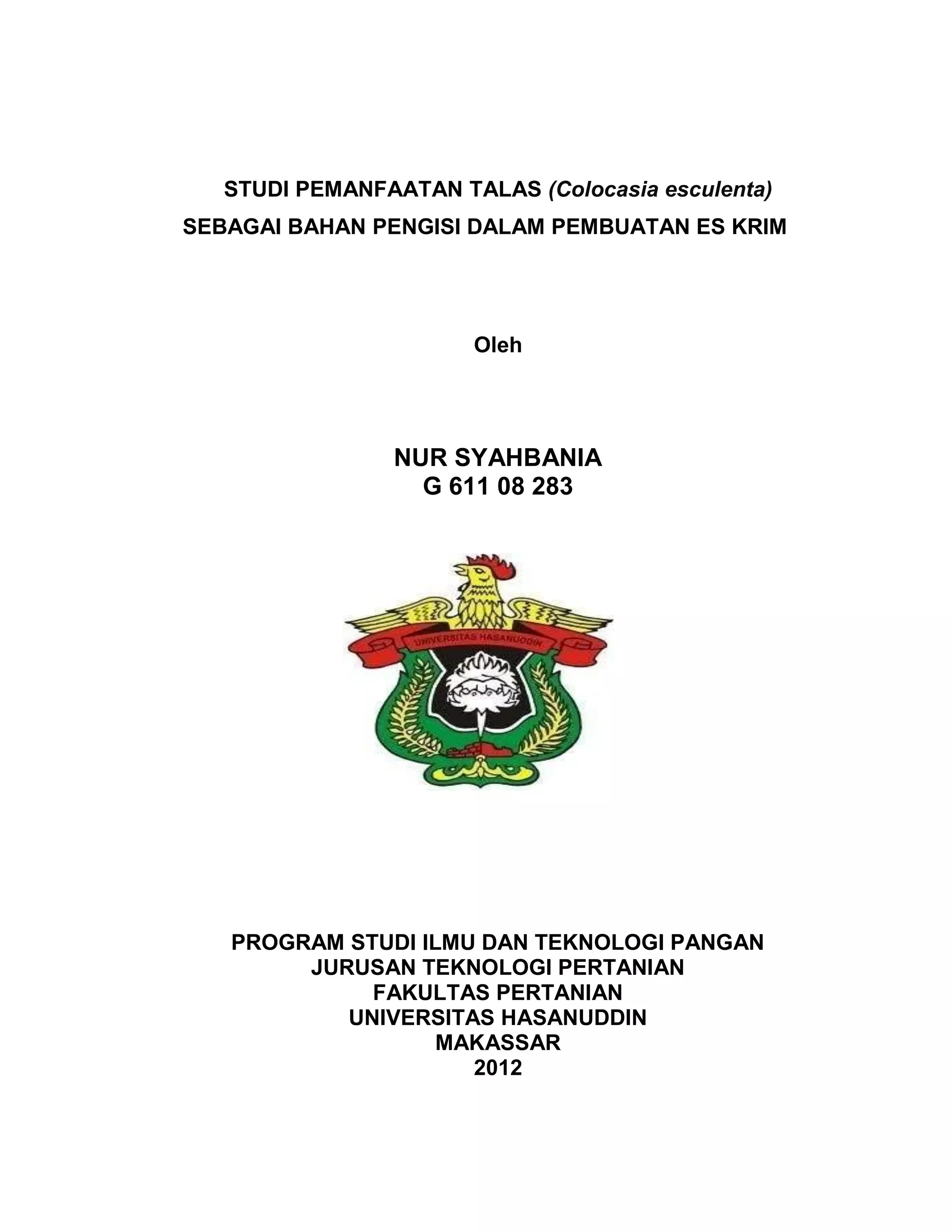 Studi pemanfaatan talas dalam pembuatan es krim | DOCX